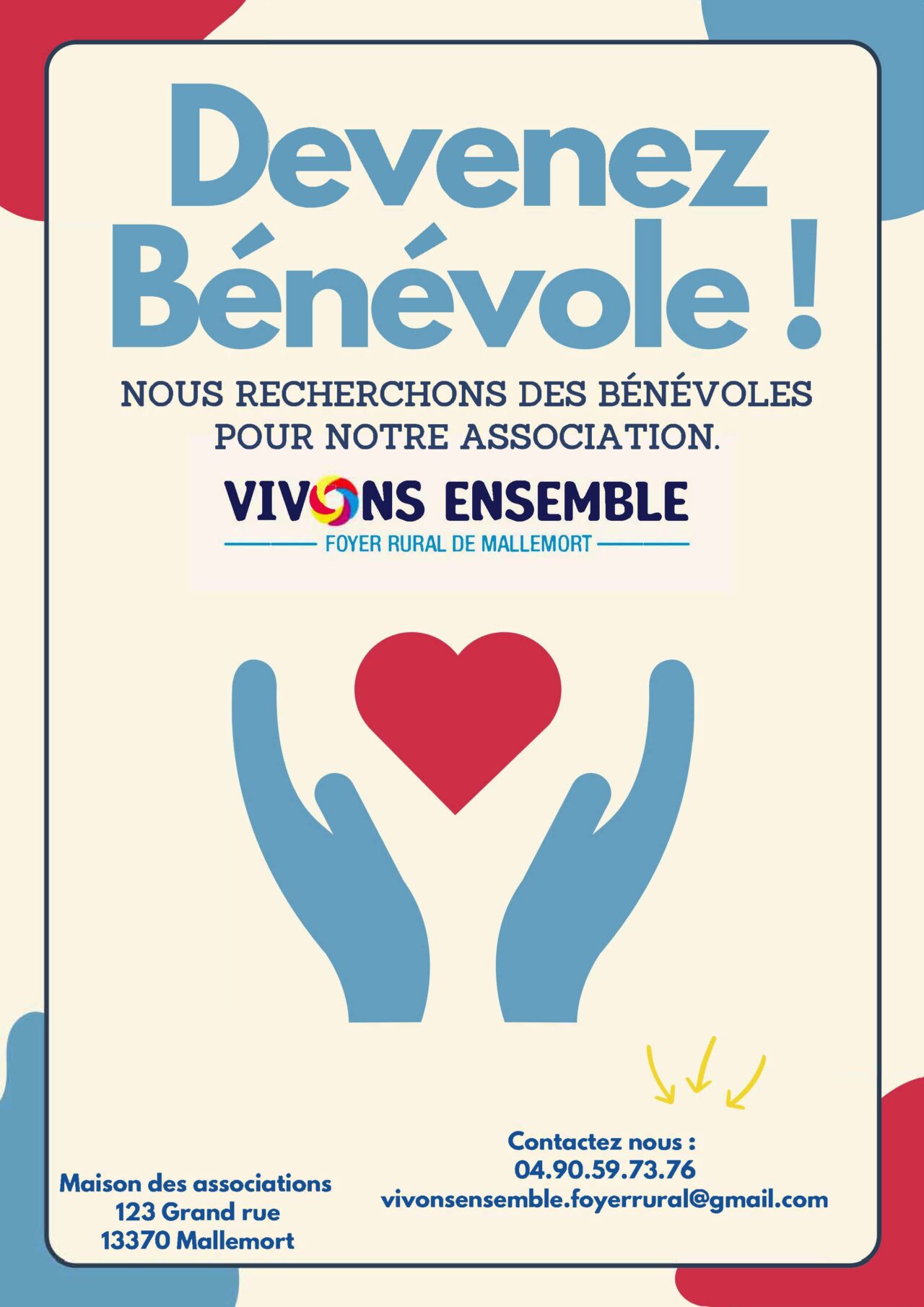 APPEL A BENEVOLES - Association Vivons Ensemble - Foyer Rural de Mallemort